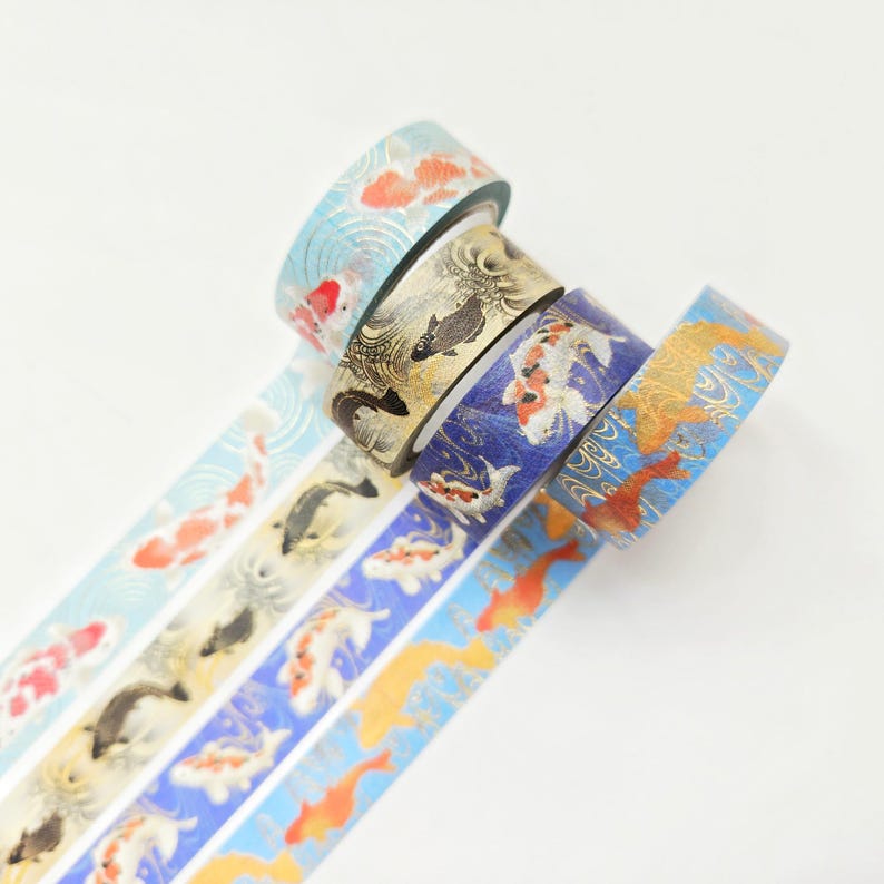 Koi Carp Fish Washi Tape Gold Foil, 15mm, Metallic Accent, Cultural ...