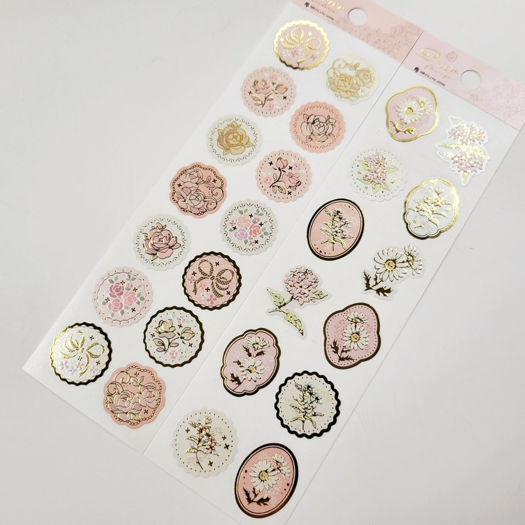 Flowers and Rose Embossed Sticker Seals , 1 or 2 Pc, Gold Foil Pearl ...