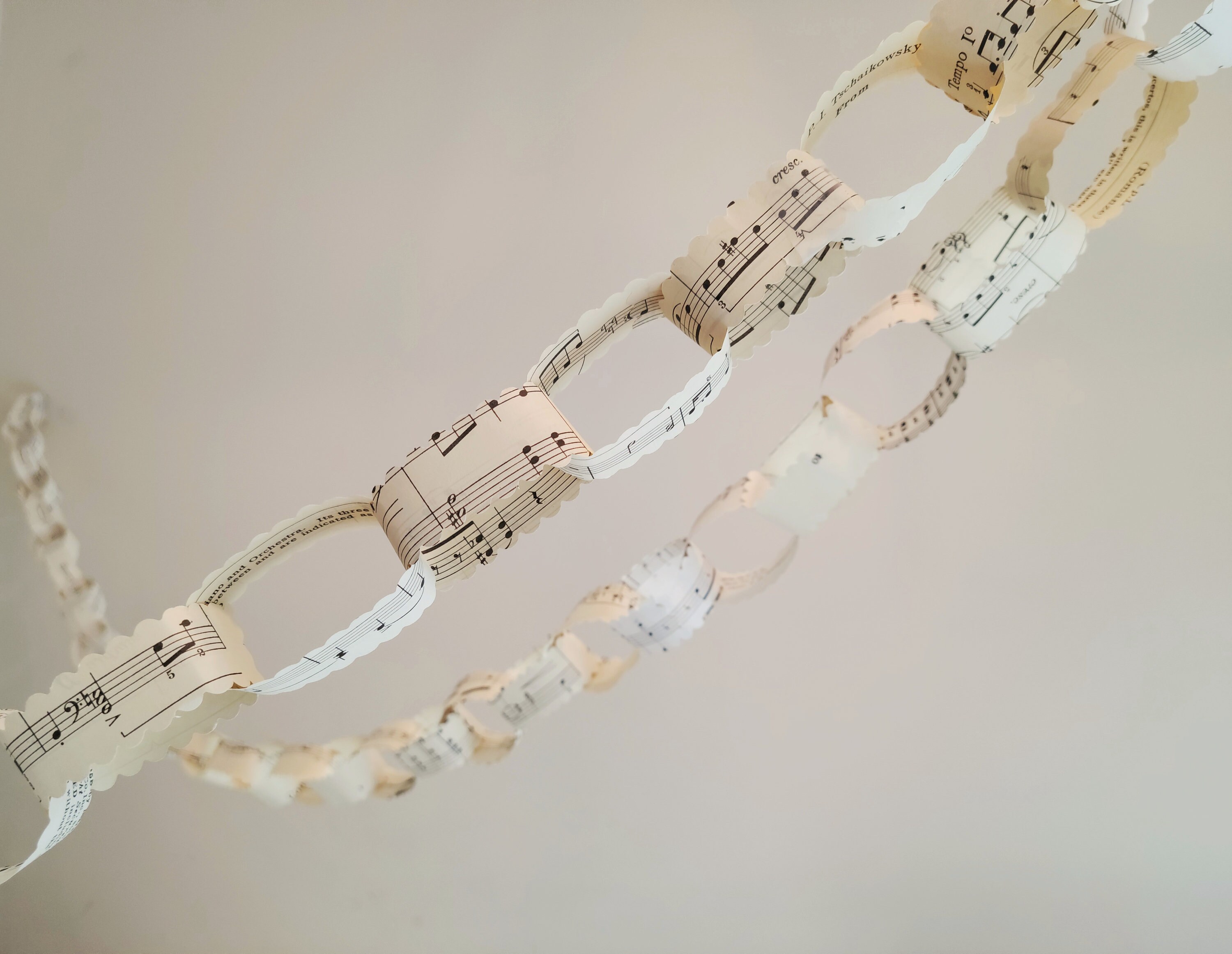 DIY Music Paper Chain Strips, Vintage Sheet Music Garland, Rustic ...