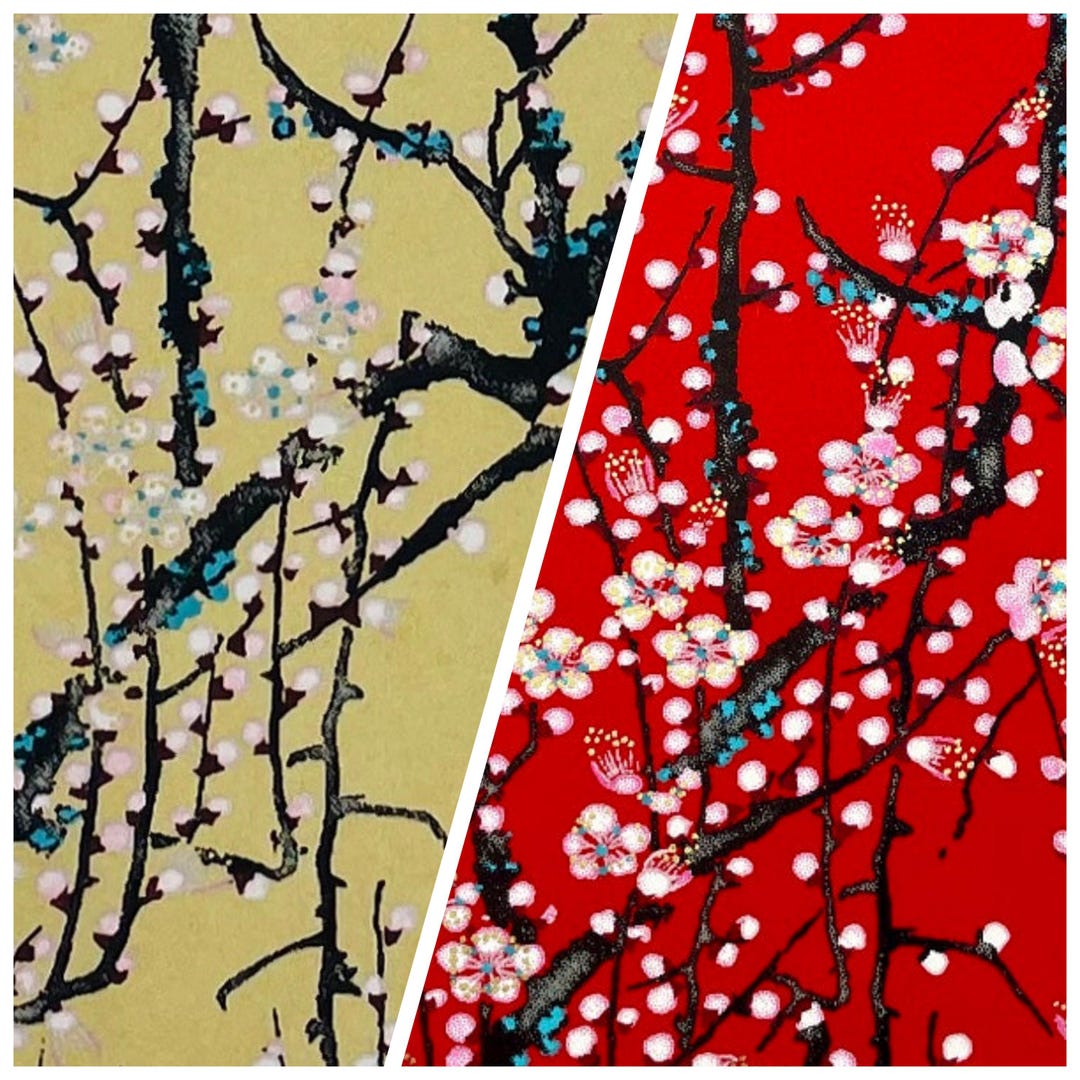 Large Origami Yuzen Paper, Plum Blossom, Tree Branch, Japanese Washi ...