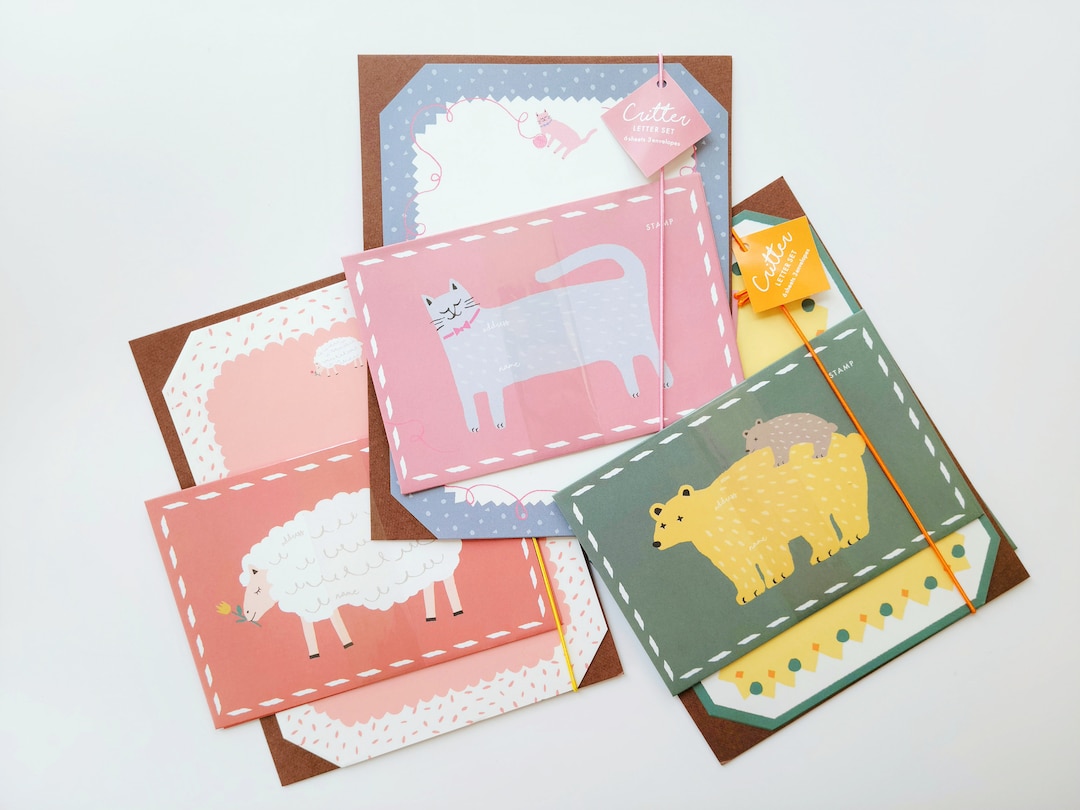 Cute Animal Writing Set, Cat/sheep/bear Designs, Kawaii Japanese Letter ...