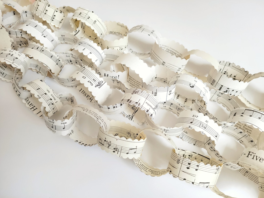 DIY Music Paper Chain Strips, Vintage Sheet Music Garland, Rustic ...