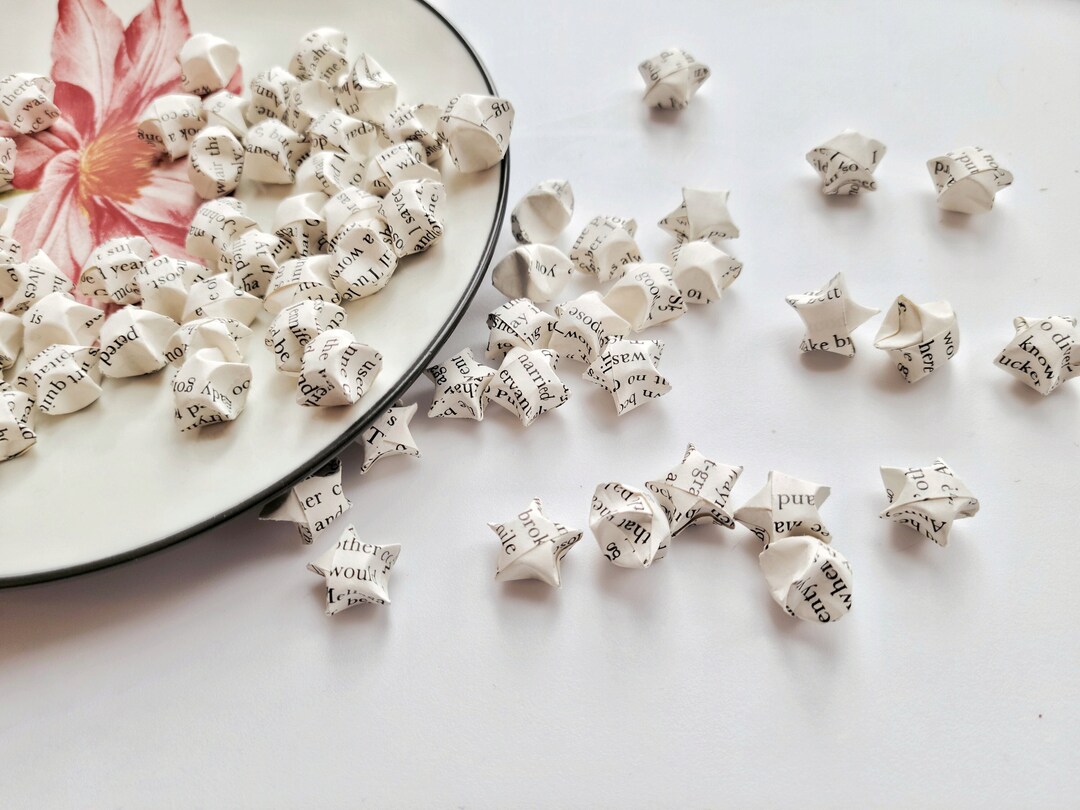 Book Page Mini Origami Stars, Upcycled Lucky Stars, Book Themed Wedding ...