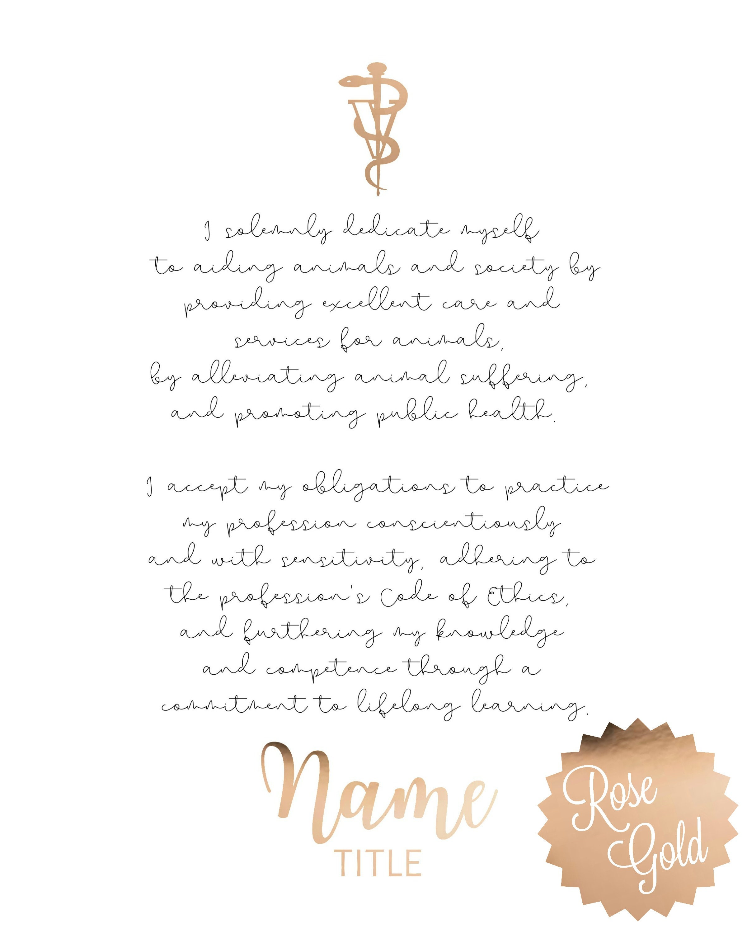 Personalized Vet Tech Oath Customized Metal Foil Print Vet Tech Week ...