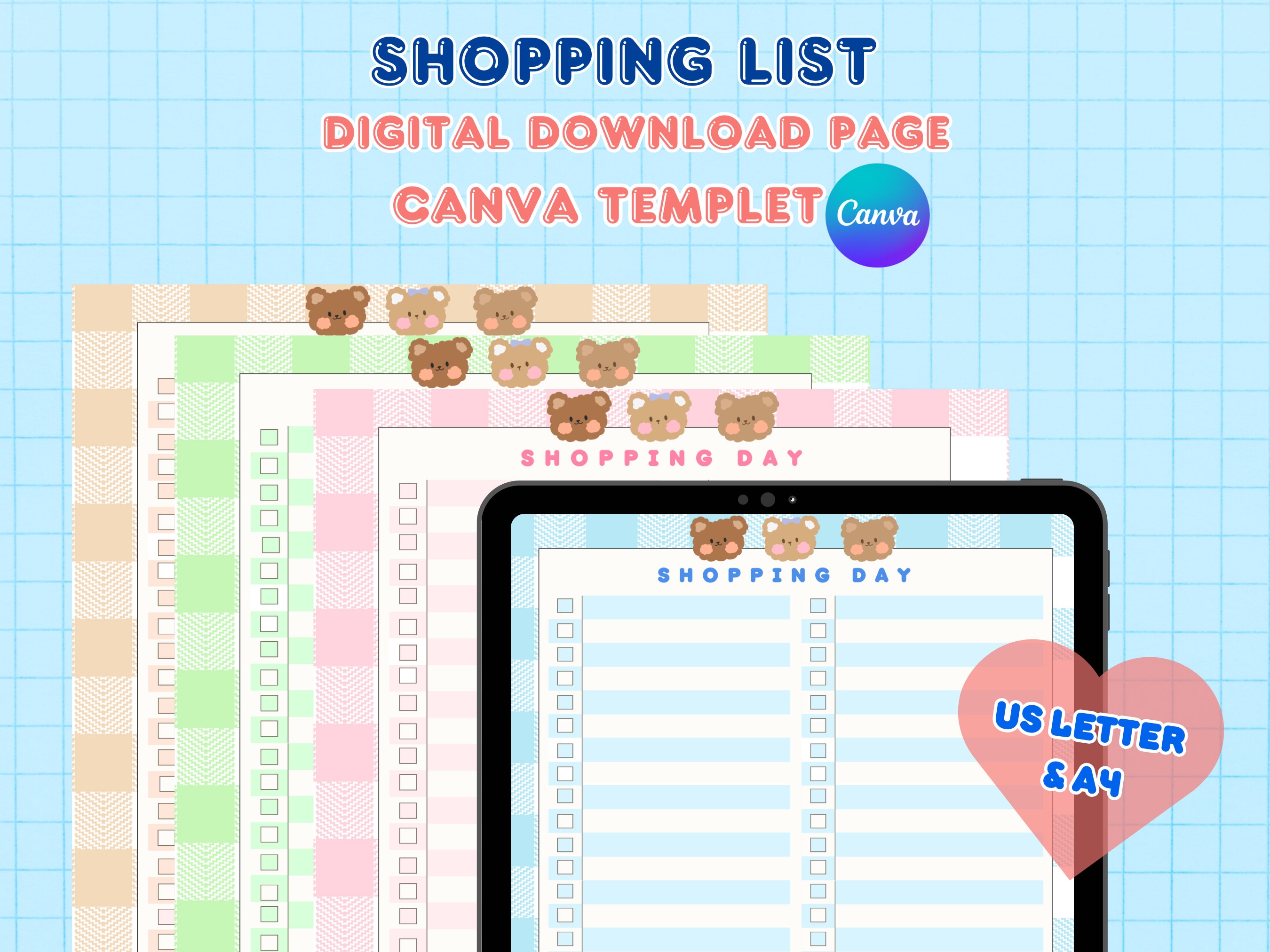 Printable Shopping List Editable Kawaii Printable Stationery Grocery ...