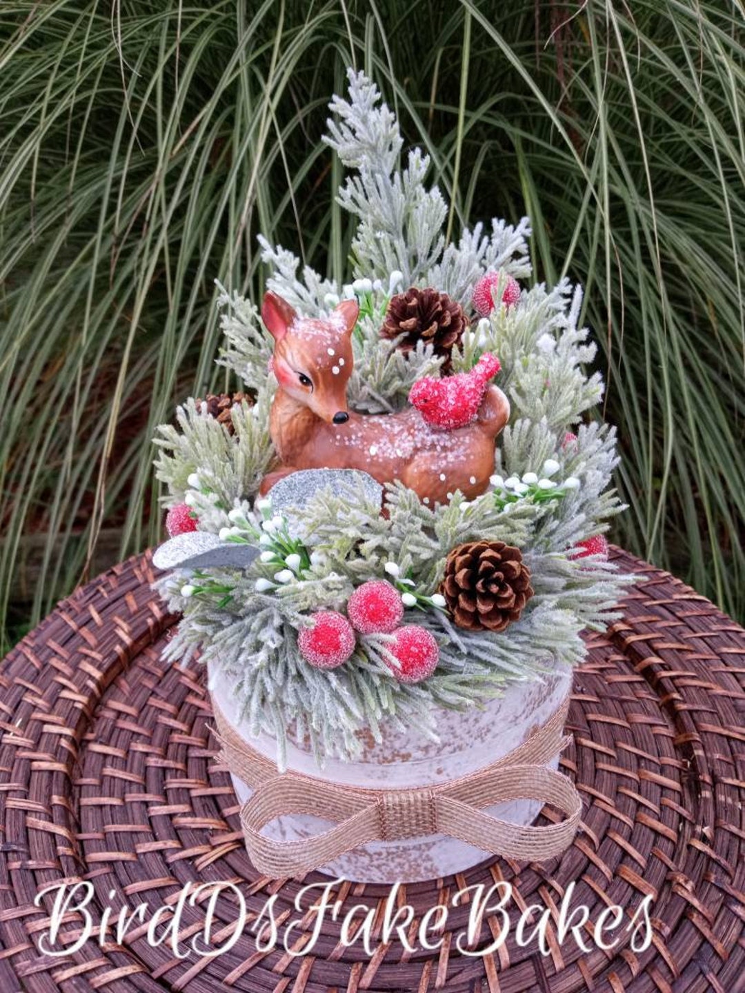 Deer, Cardinal, Naked Cake, Fake Bake, Winter, Christmas, Snow, Tiered ...