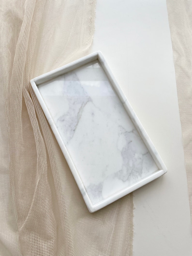 Handmade Marble Serving Tray, Natural Stone Bathroom Decor (L)12'' (W)7 ...