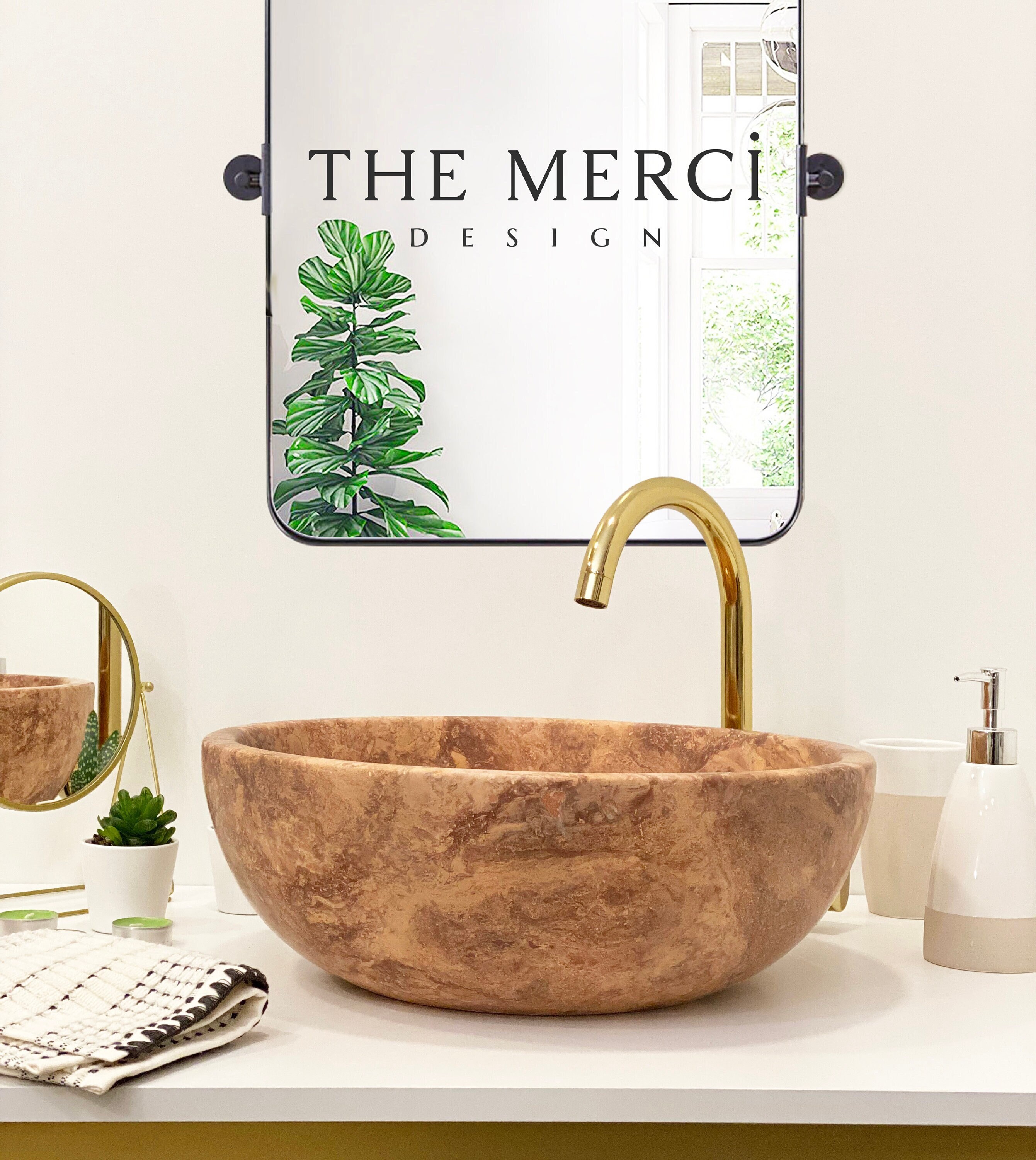 Natural Stone Red Travertine Vessel Sink, Handmade Travertine Bathroom ...