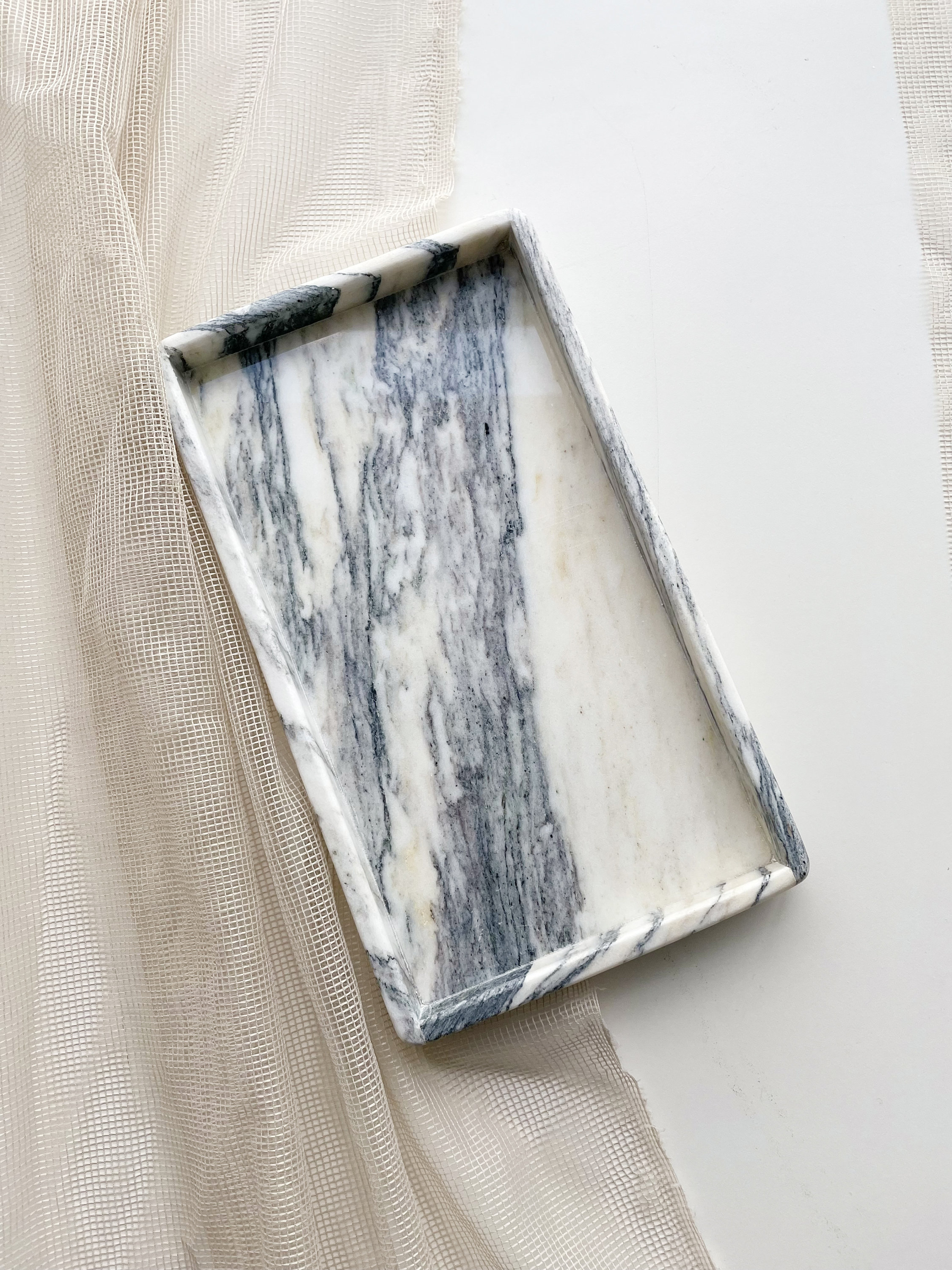 Handmade Marble Serving Tray, Natural Stone Bathroom Decor (L)12'' (W)7 ...