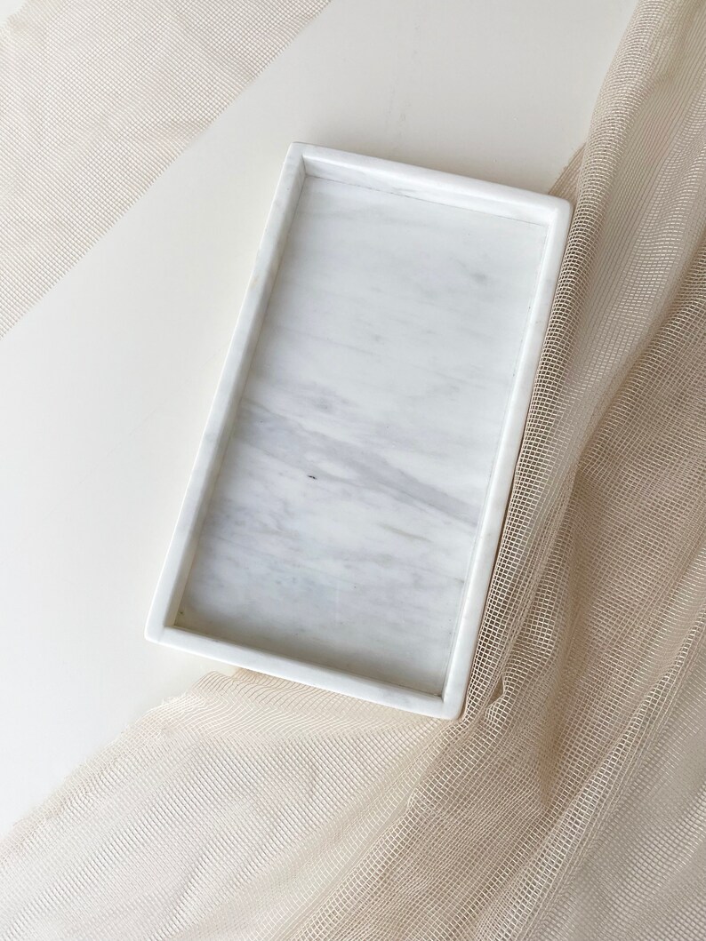 Handmade Marble Serving Tray, Natural Stone Bathroom Decor (L)12'' (W)7 ...