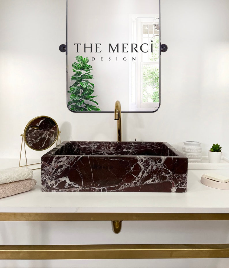 Rosso Levanto Marble Sink Handmade Marble Bathroom Vanity - Etsy