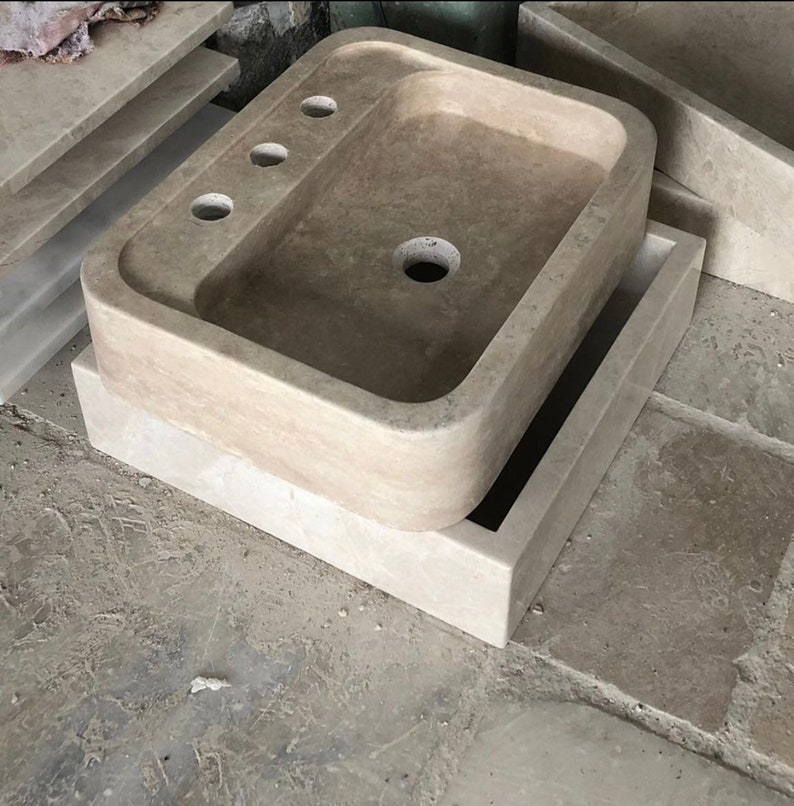 Handmade Travertine Wall Mount Bathroom Sink, Natural Stone Vanity - Etsy