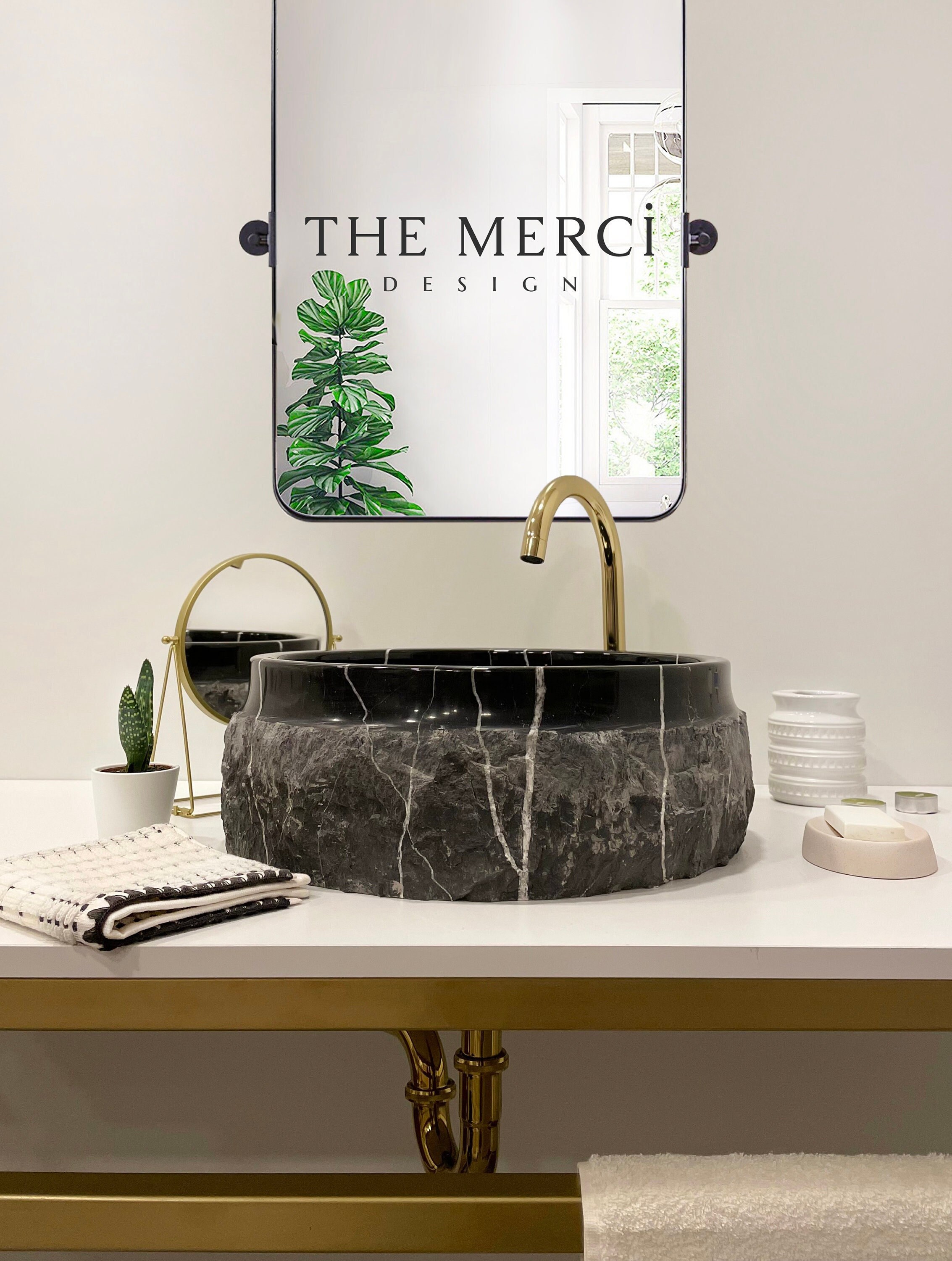 Toros Black Marble Vessel Sink Handmade Natural Stone Sink | Etsy