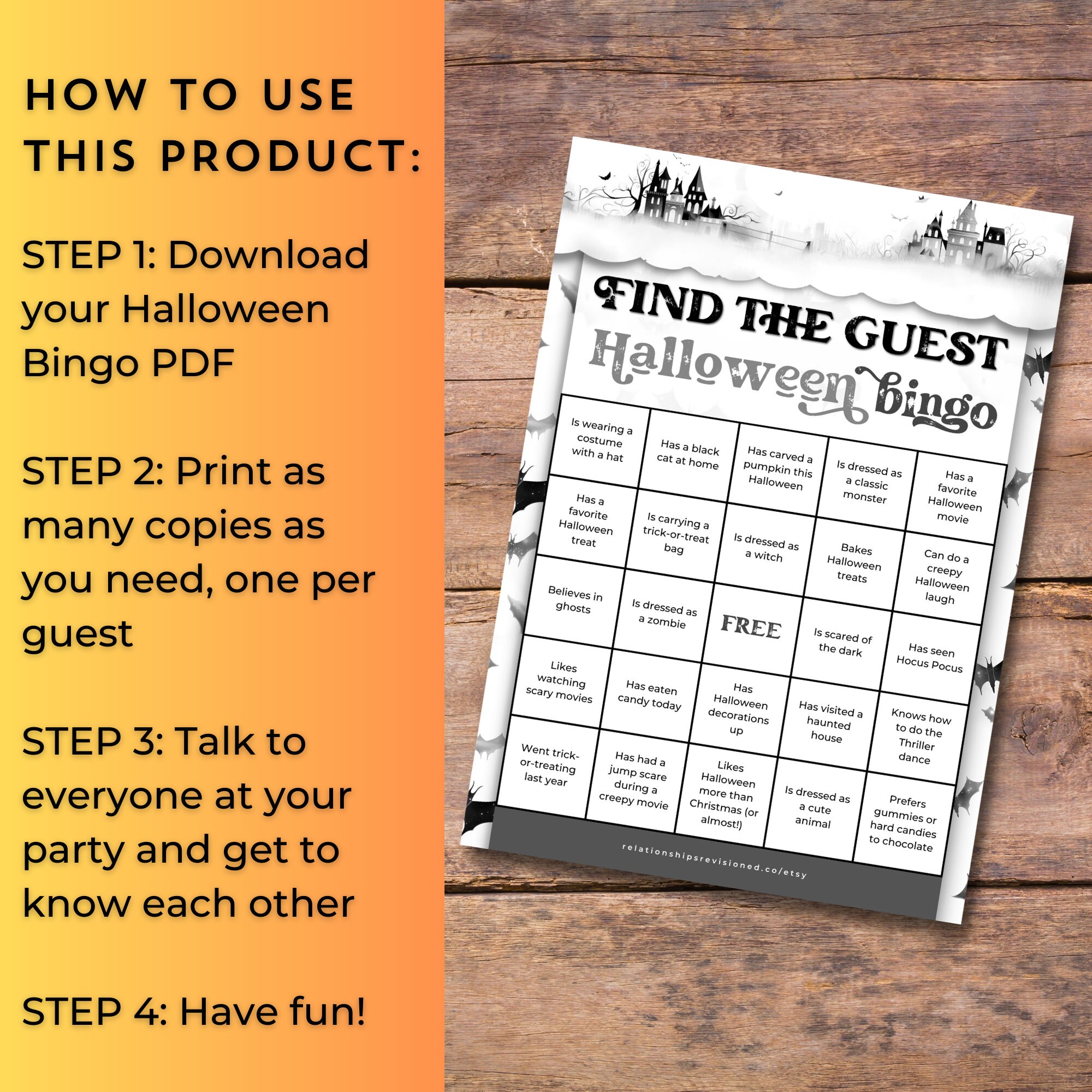 Halloween Bingo, Human Bingo, Mix and Mingle Bingo, Find the Guest ...