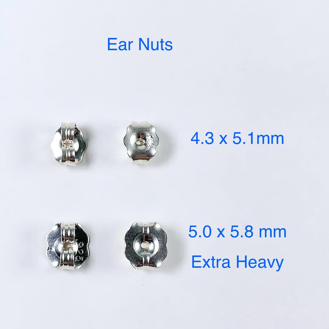 925 Sterling Silver Ear Nuts, Rhodium Plated, Extra Heavy Jewelry ...