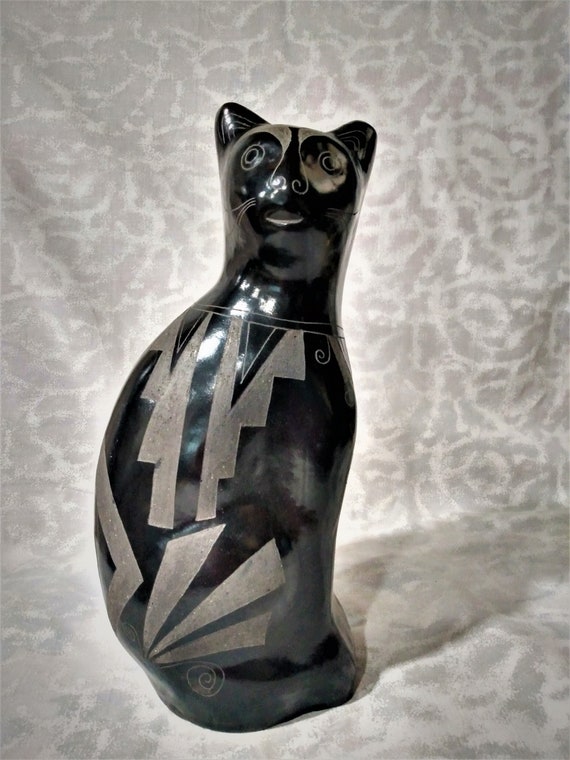 Vintage Black Cat Aztec Etched Black Cat Statuette Large - Etsy