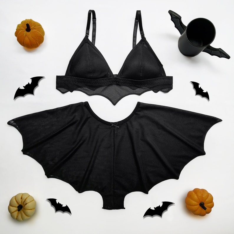 Carmilla Bat Vampire Bralette Spooky Short Mesh See Through Halloween ...