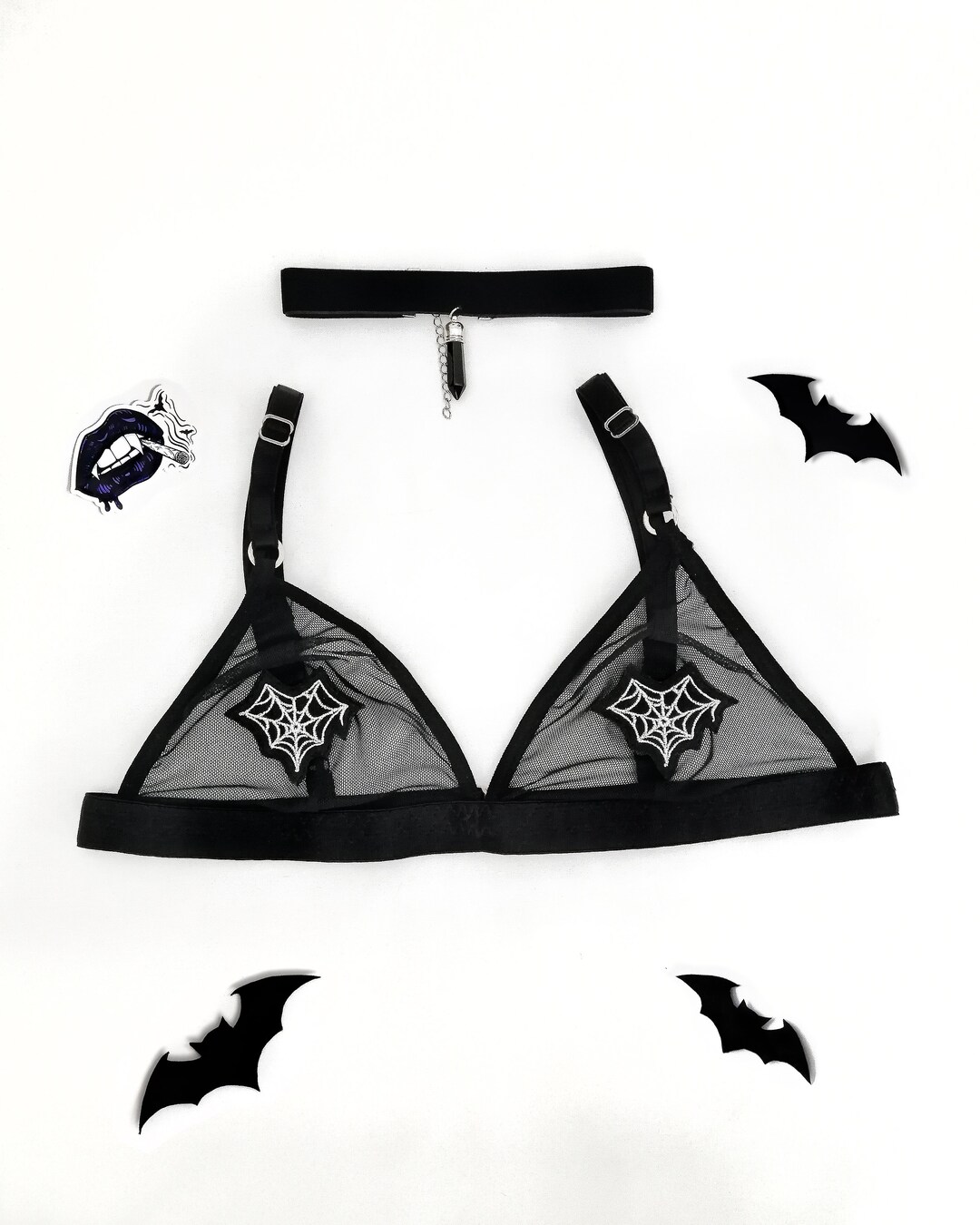 Spiderweb Heart Mesh Bralette - Gothic Rave Lingerie - Etsy