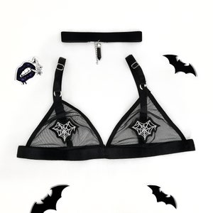 Spiderweb Heart Mesh Bralette - Gothic Rave Lingerie - Etsy
