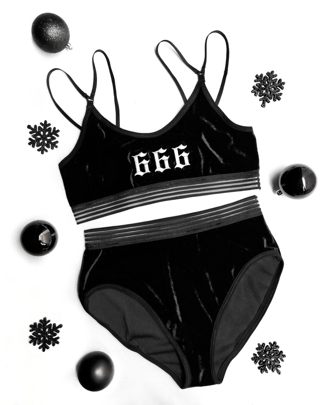 Velvet Lingerie Set: Gothic Bralette & Panties With 666 Embroidery - Etsy
