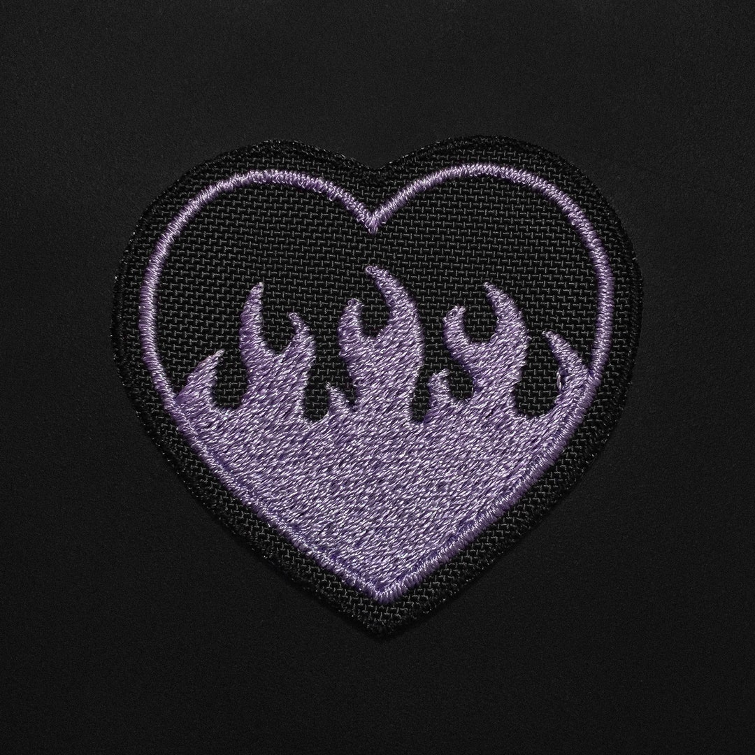 Fire Heart Patch (3pcs) - Flames, Burning Heart, Purple Heart, Goth ...