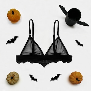 Carmilla Bat Vampire Bralette Spooky Short Mesh See Through Halloween ...