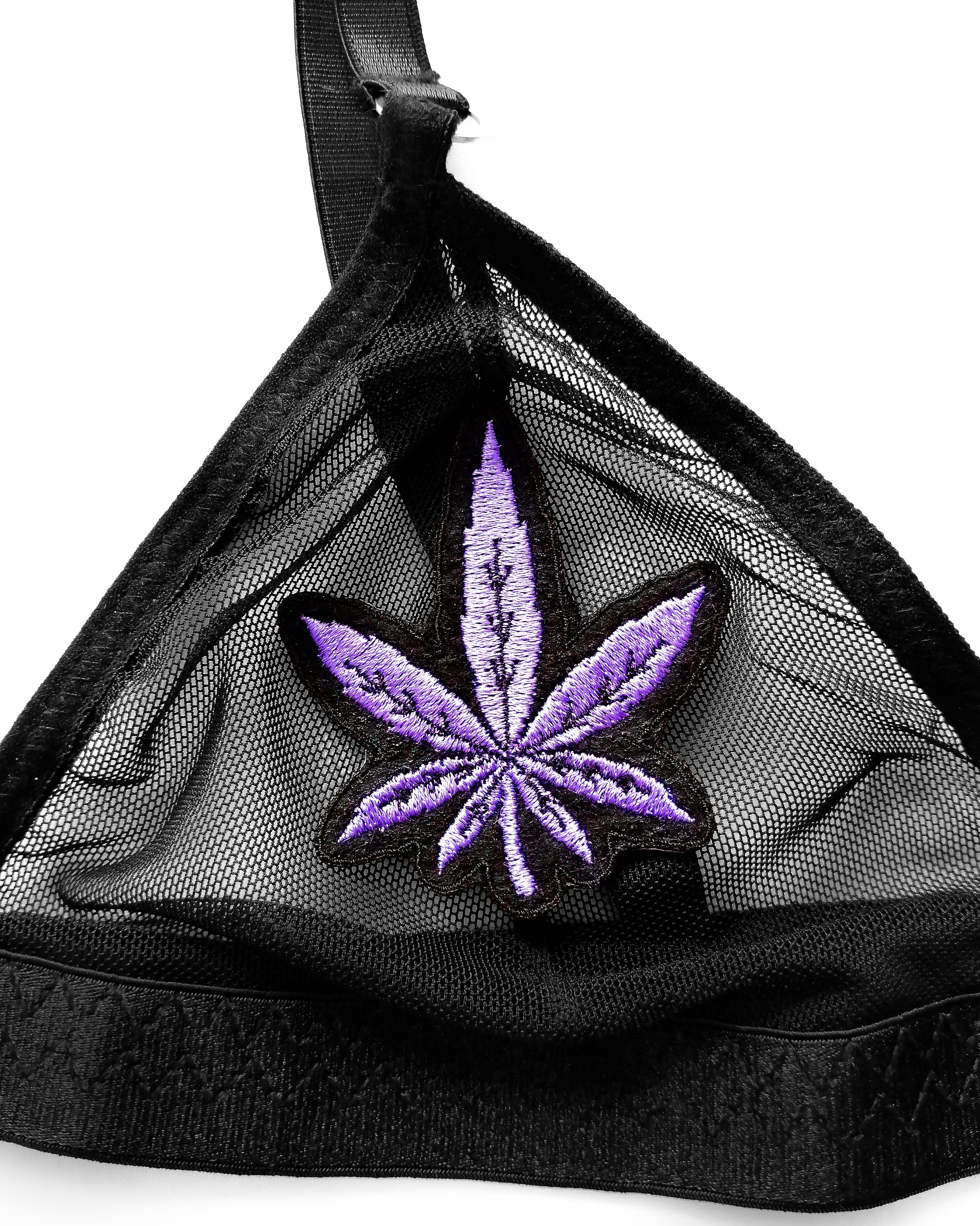 Weed Mesh Bralette Cannabis Lingerie Festival Marijuana Rave Bra Purple ...