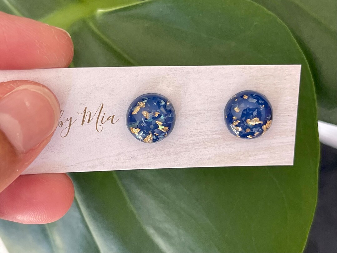 Midnight Blue Earrings, Blue Resin Stud Earrings, Nickel Free Earrings ...
