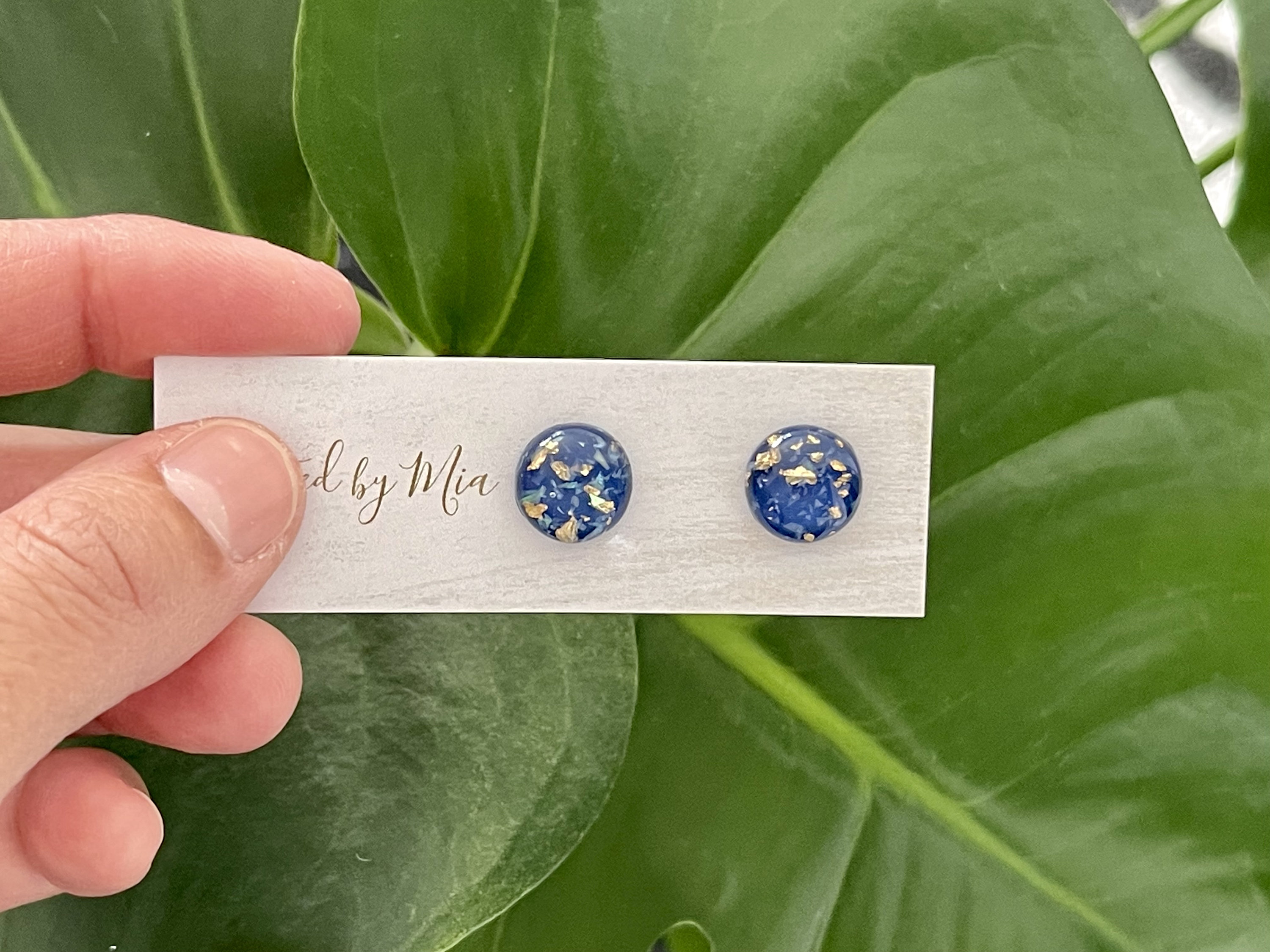 Midnight Blue Earrings, Blue Resin Stud Earrings, Nickel Free Earrings ...