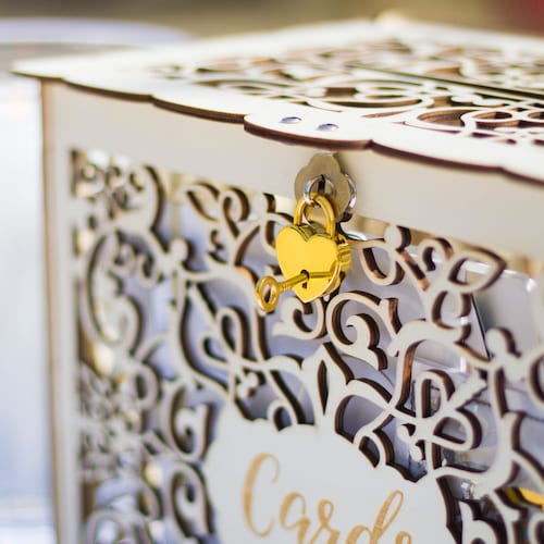 Gold Wedding Card Box With Slot Lock Wedding Money Box Rustic - Etsy