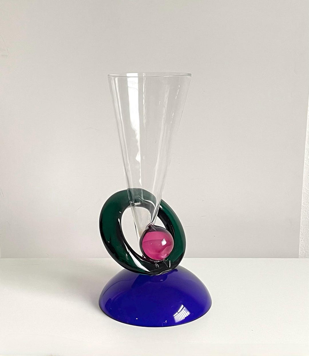 Vintage Postmodern 1980's Memphis Design Style Glass Vase by Reflex ...