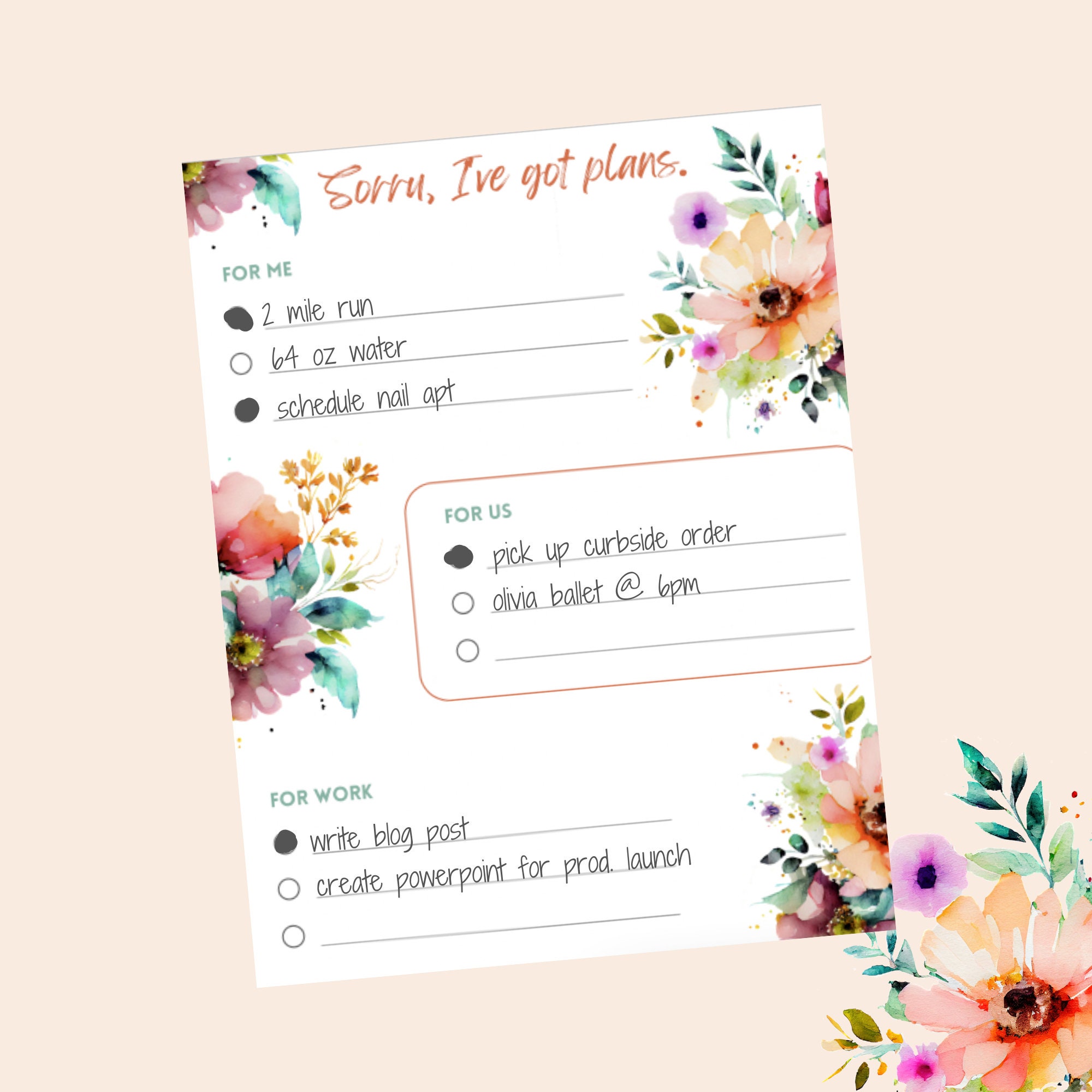 Printable Daily Plan Sheet | Instant Download | Floral - Etsy