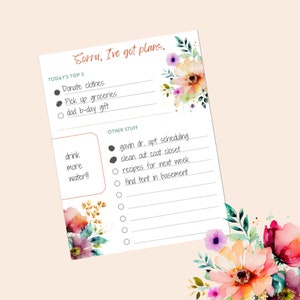 Printable Daily Plan Sheet | Instant Download | Floral - Etsy