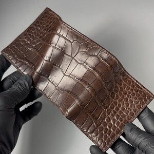 Brown Genuine American Alligator Trifold Wallet, Handmade in the USA ...
