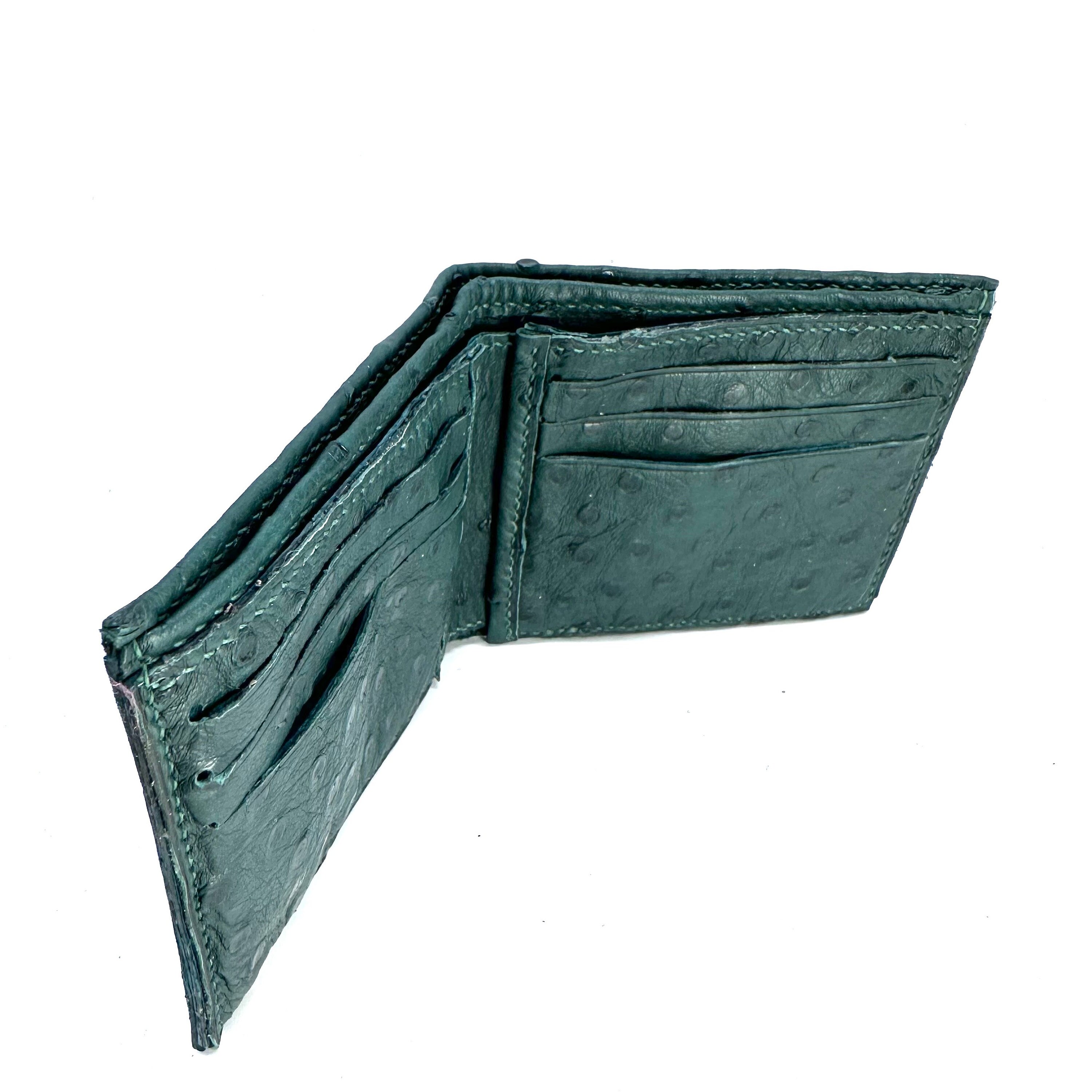 Green Ostrich Wallet, Ostrich Billfold, Fine Leather Wallet, Ostrich ...