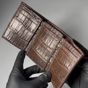 Brown Genuine American Alligator Trifold Wallet, Handmade in the USA ...