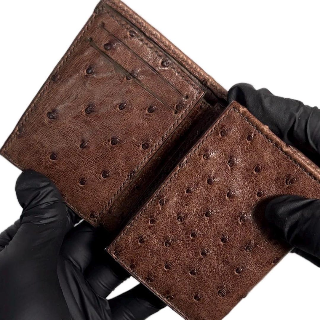 Ostrich Skin Trifold Wallet, Genuine Ostrich Billfold, Gifts for Him ...