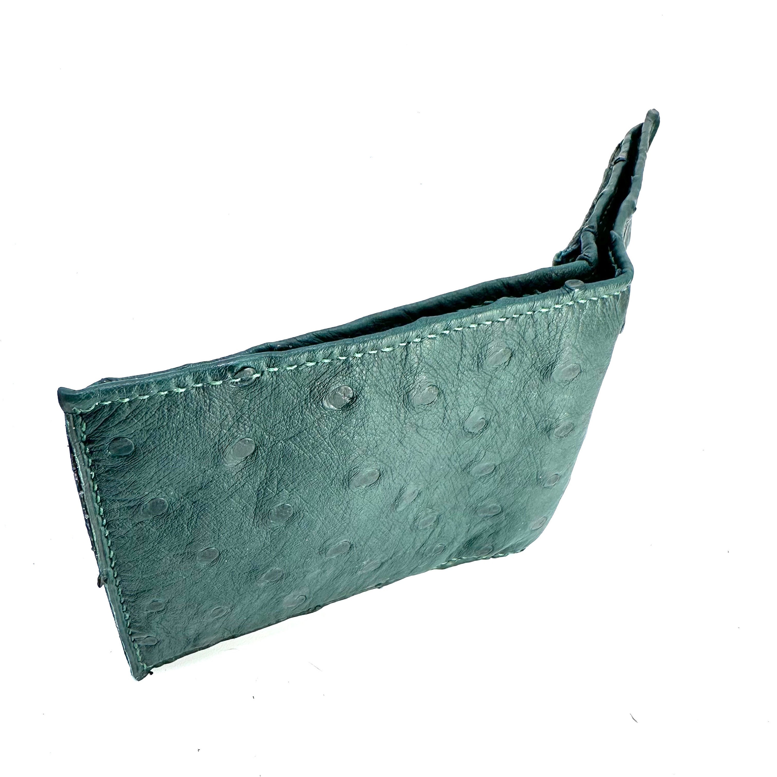 Green Ostrich Wallet, Ostrich Billfold, Fine Leather Wallet, Ostrich ...