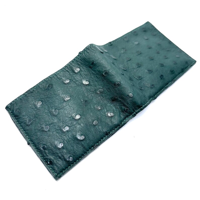 Green Ostrich Wallet, Ostrich Billfold, Fine Leather Wallet, Ostrich ...