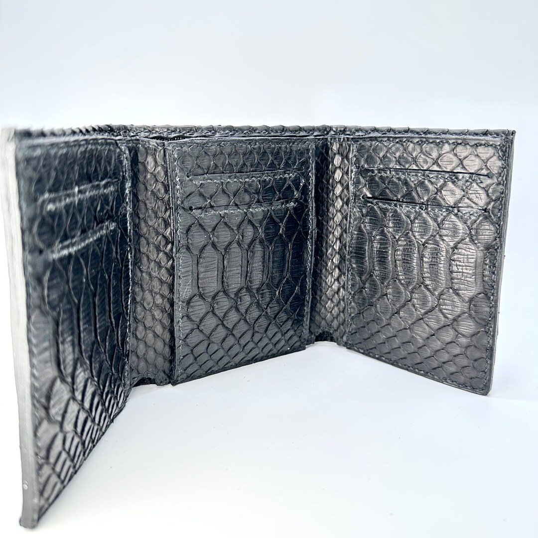 Python Trifold Wallet, Python Leather Wallet, Snakeskin Wallet, Black ...