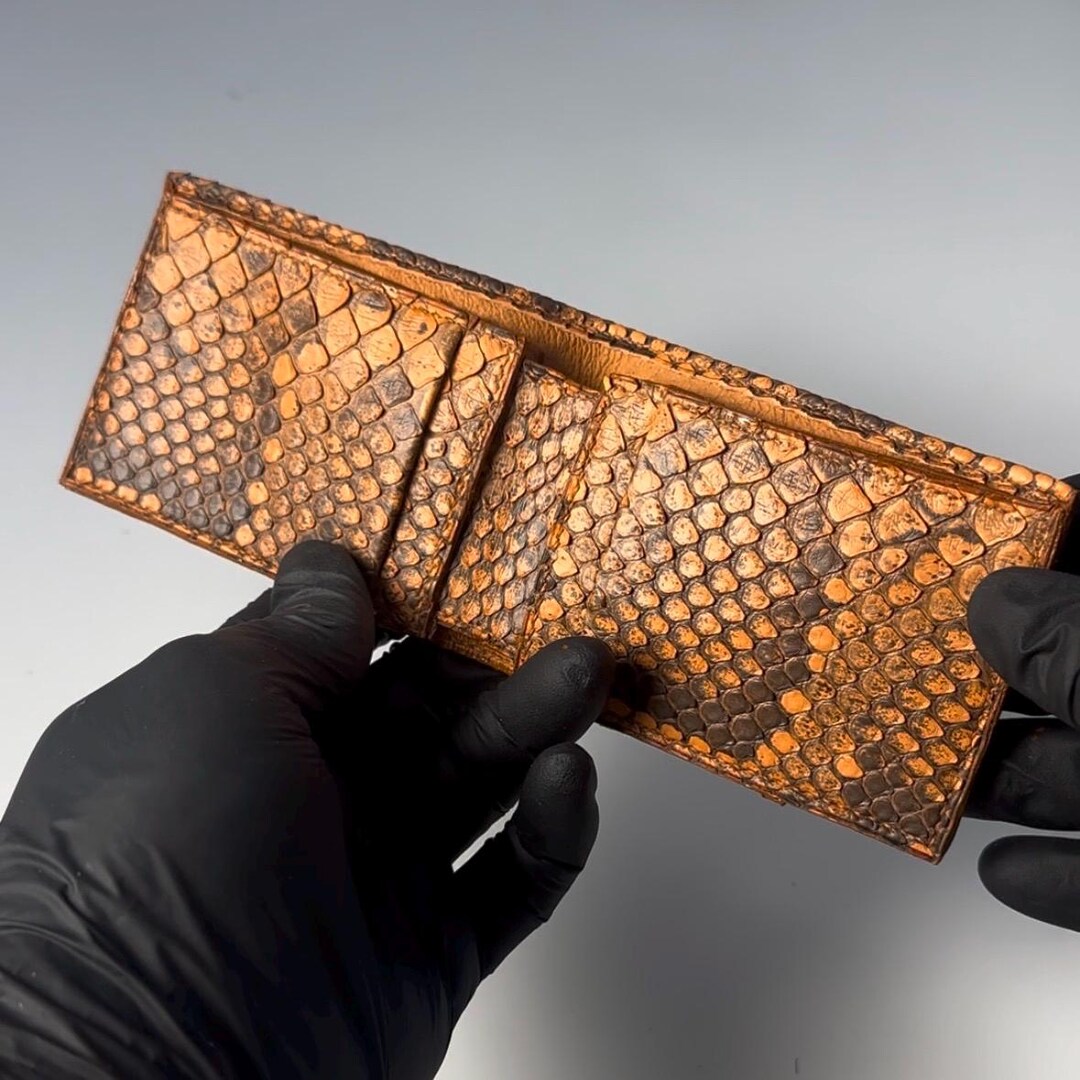 Burnt Orange Burmese Python Mens Bifold Wallet, Gifts for Him ...