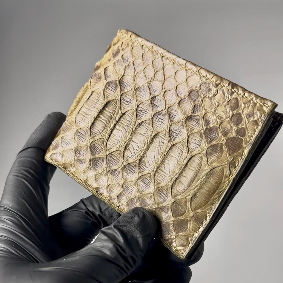 Army Green Luxury Python Bifold Wallet for Men, Handmade Snakeskin ...