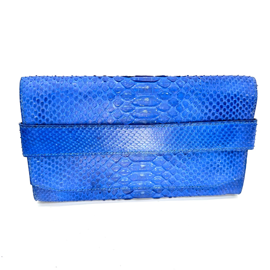 Python Clutch Wallet, Blue Python Long Wallet, Snake Wallet, Blue Leather Clutch, Luxury Leather ...