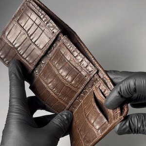 Brown Genuine American Alligator Trifold Wallet, Handmade in the USA ...