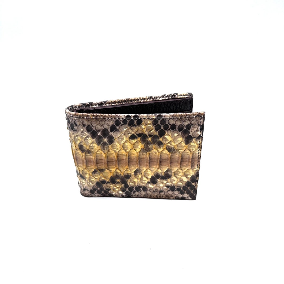 Yellow Python Wallet, Python Bifold Wallet, Snakeskin Wallet, Handmade Wallet, Leather Card ...