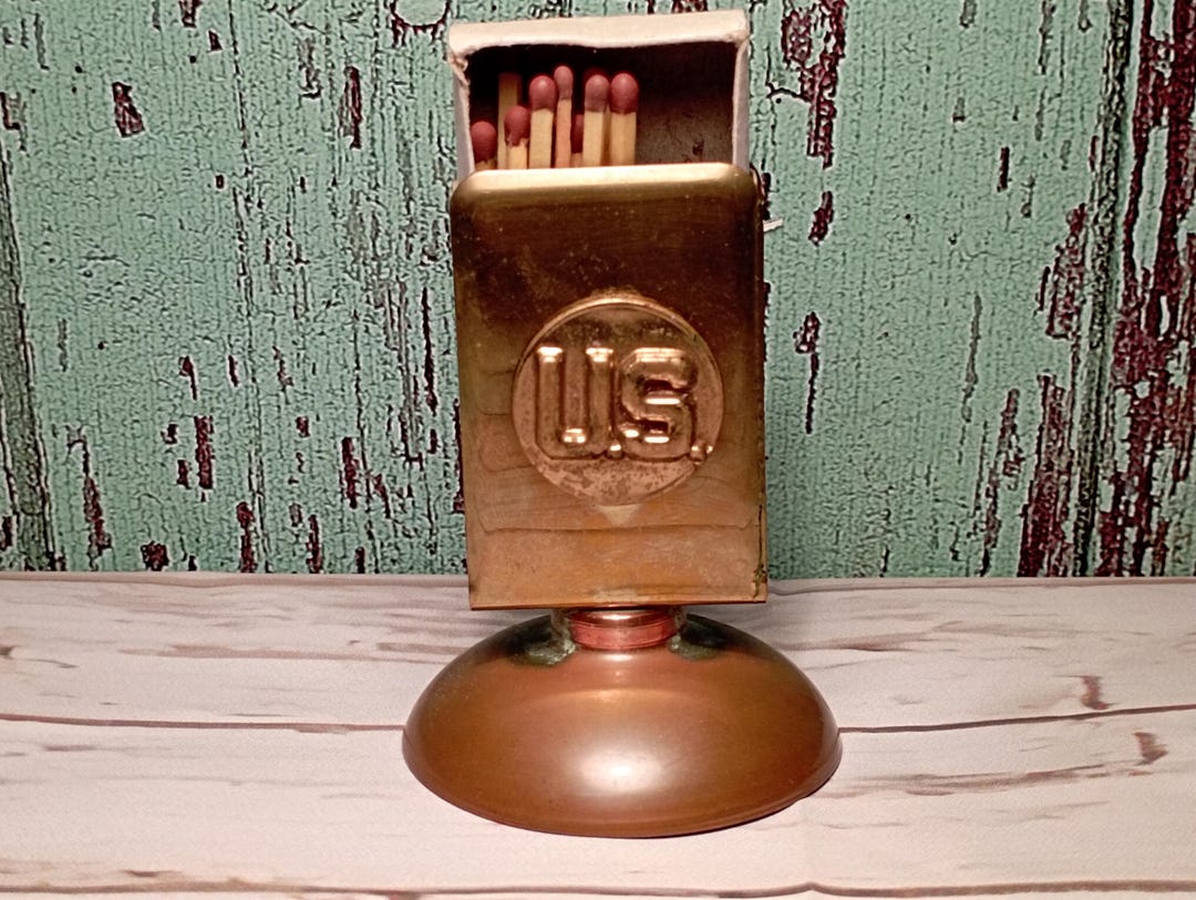 Rare WW2 Desk Matchbox Holder US Army Badged Vintage Holder Brass and ...