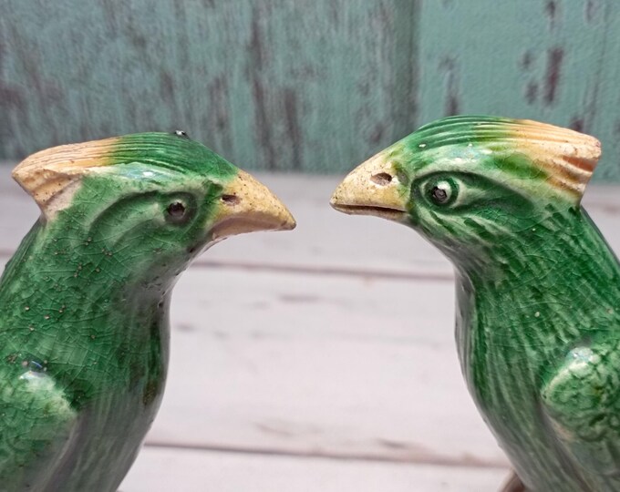 Chinese Sancai Green Glazed Parrot Figures Matched Pair Tang Ceramic ...