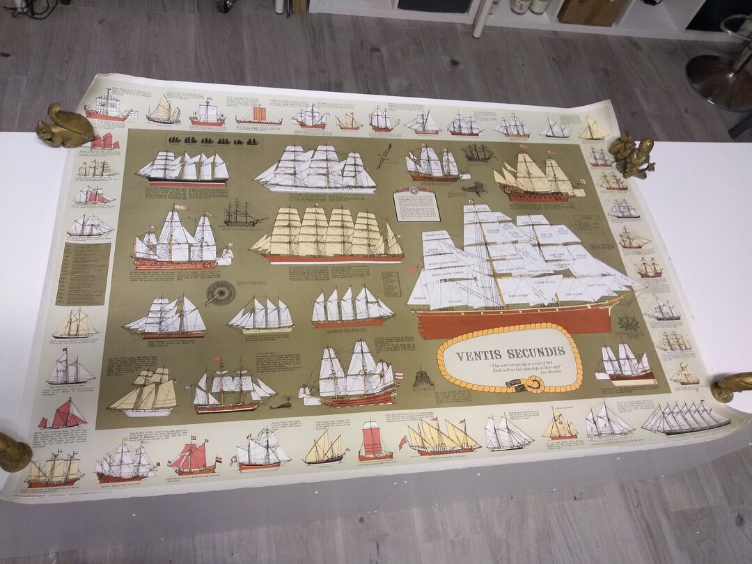 Vintage 1970 Tull Graphic Ltd Sails Lithograph Poster Original Tube ...