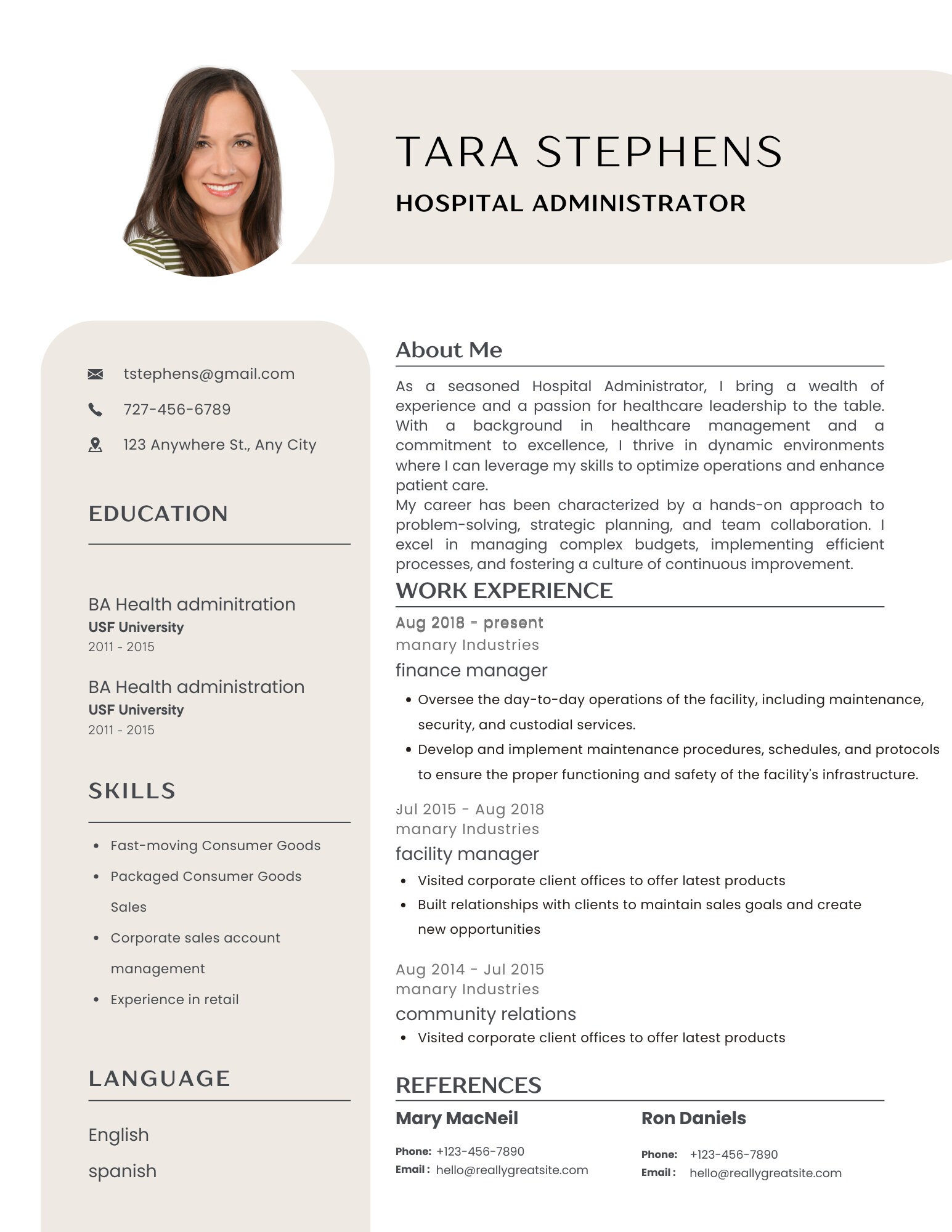 Professional Resume Template Hospital Administration Digital Download ...