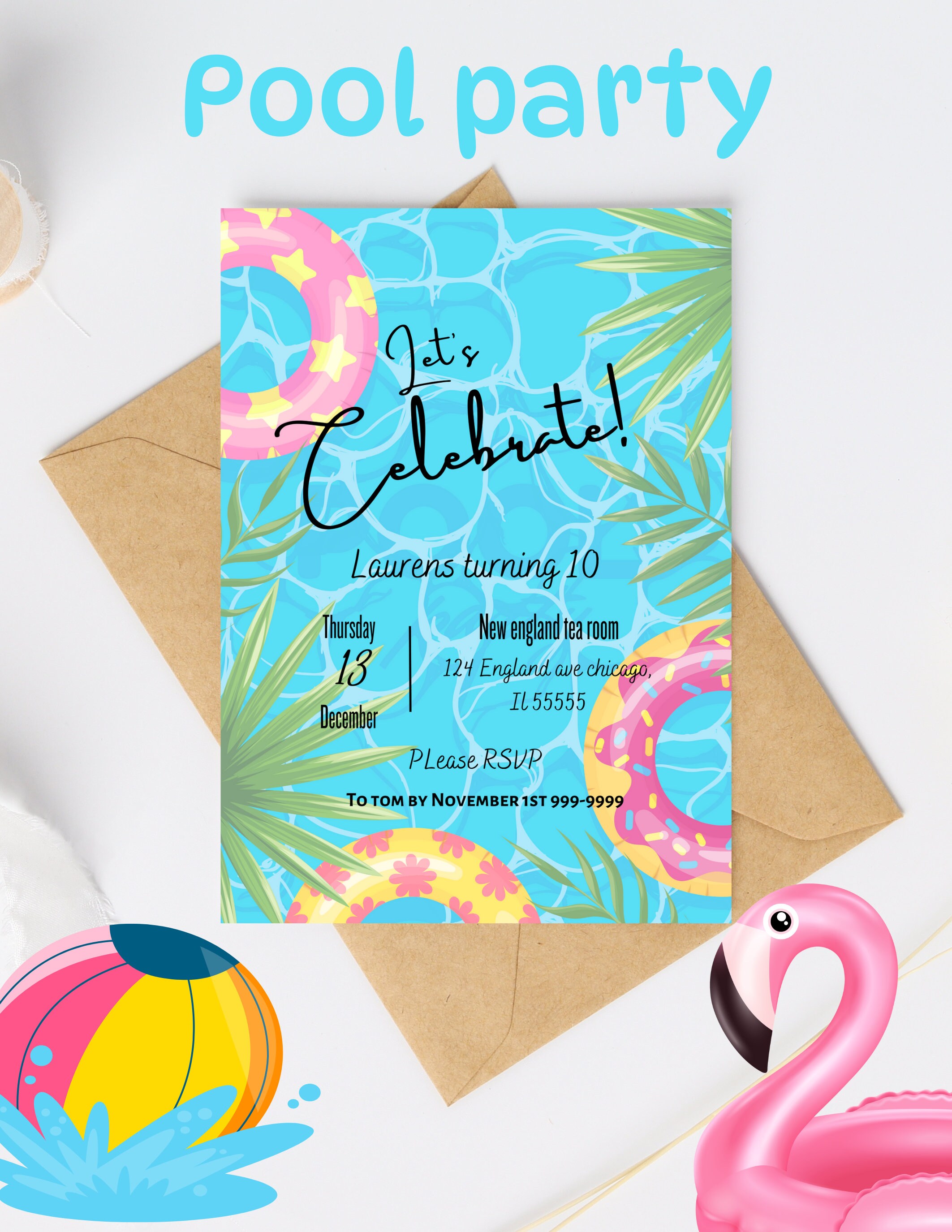 Pool Party Invite Editable for 10 Year Old Dive Into Fun With Our Pool ...